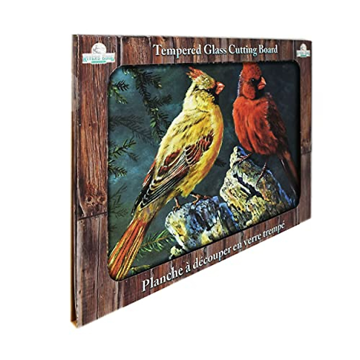 Rivers Edge Products Large 12in x 16in Decorative Tempered Glass Cutting Board, Hypoallergenic, Non Slip, Textured Surface Chopping Board for Kitchen, Cute Birds for Bird Watcher, Cardinal