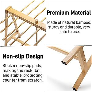 Pumtus Bamboo Pasta Drying Rack, Noodle Dryer Stand with Transfer Wand and 14 Bars, Stable Household Spaghetti Hanger, Lasagna Noodle Drying Rack for Kitchen and Cooking