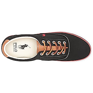 POLO RALPH LAUREN Men's Keaton-Pony Sneaker, Black/RL 2000 RED PP, 13