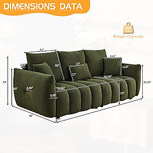 Cloud Sofa Couch,82" Teddy Bouclé Upholstered 3 Seater Sofa,Tufted Comfy Couch,Modern Sherpa Couch,Deep Seat Sofa with 3 Pillows,Oversized Loveseat for Living Room,Bedroom,Office,Apartment(Green)