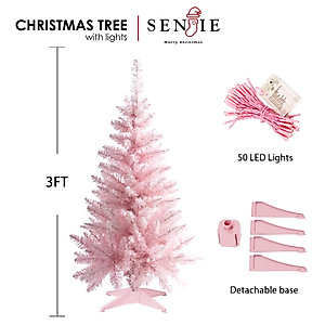 Senjie 3FT Mini Christmas Tree, 160 PVC Branch Tips, Cherry Blossom Pink, Battery Operated