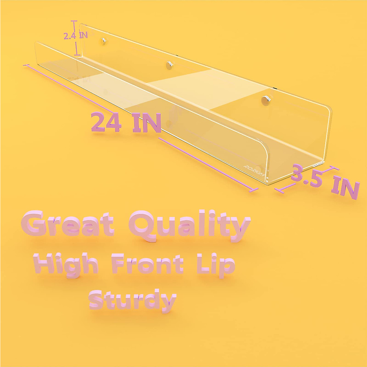 RORKIM 24 inches Wall Mounted Kids Bookshelf, Clear Acrylic Display Book Shelves for Kids Room Nursery Toddler Classroom 2 Packs