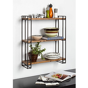 Kate and Laurel Lintz Modern Industrial Solid Wood with Black Metal Frame Floating Wall Shelves, Rustic Brown