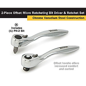 Titan 11203 2-Piece Offset Micro Ratcheting Bit Driver and Ratchet Set