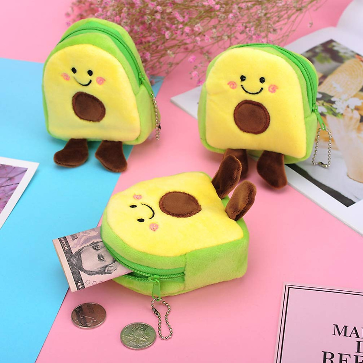 NUOBESTY 4pcs Avocado Plush Purse Wallet Cartoon Fruit Zipper Coin Bag Novelty Handbags Change Purse with Keychain