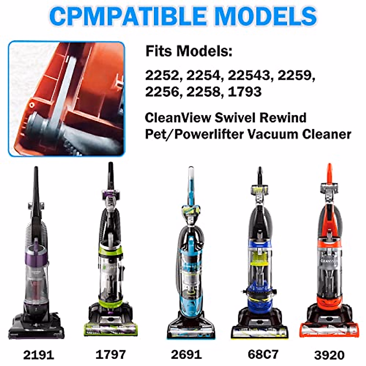 Vacuum Belt Replacement for Bissell Cleanview Swivel Pet Upright Bagless/Powerlifter Vacuum Cleaner, fits Model: 2252, 2254, 22543, 2258,2259, 2260,2316, 2739, 1793, Parts # 3031120, 32074