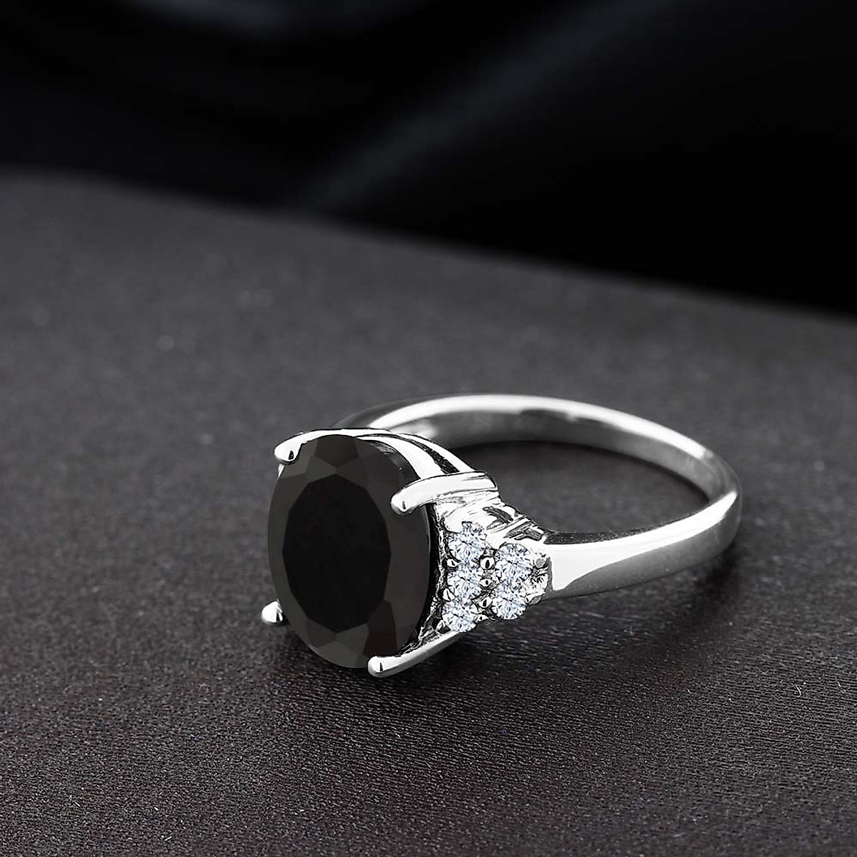 Gem Stone King 925 Sterling Silver Black Onyx Engagement Ring For Women (4.30 Cttw, Gemstone Birthstone, Available In Size 5, 6, 7, 8, 9)
