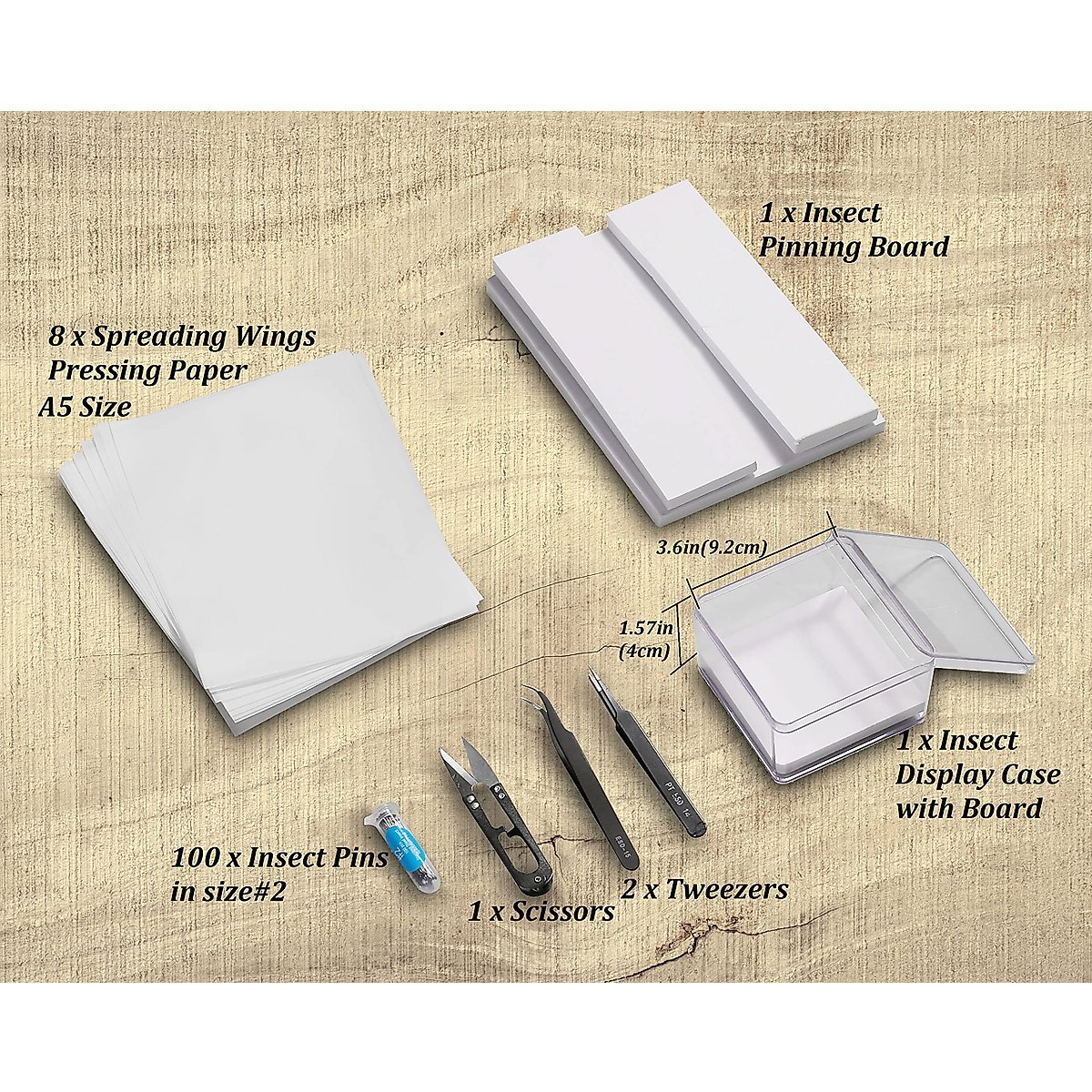 Making Insect Specimen Tools Kit, with Insect Pins,Insect Pinning Board, Wings Pressing Paper,Tweezers, Scissors, Insect Display Case, Insect Collection for Bug Hobbyist/Biology Projects
