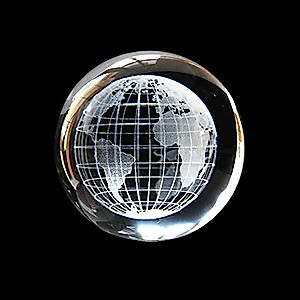 H&D HYALINE & DORA 2.3 inch (60mm) Clear Crystal Glass Ball Paperweight 3D Laser Engraved Earth Globe World Map Ball with Metal Stand Decor