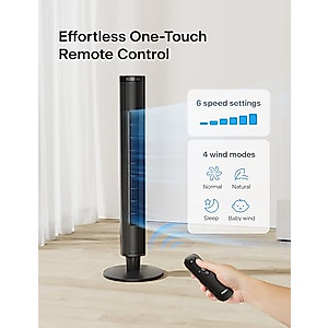Pelonis 42-Inch Tower Fan for Bedroom – Oscillating Tower Fan with Remote Control – Indoor Quiet Fan with 6 Speeds, 4 Modes and 24-Hour Timer – ETL Certified