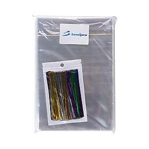 300 Pack Cello Treat Bags with 6 Mix Colors Twist Ties Perfect forLollipop Candy Cake Pop Chocolate Cookie Wrapping Buffet