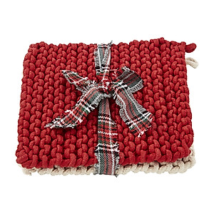 Mud Pie Christmas Crochet Pot Holder Set, White & Red, 8" x 8"