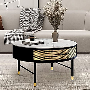ZYWH Coffee Table Round White Marble Table top Desk Modern Cocktail Table for Living Room, Sofa Table, Office Table, Elegant Table (D:21.6 inch Round)