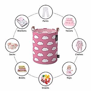 Large Laundry Hamper for Dirty Clothes, Cloths & Towels | Tall, Big Basket for Extra Loads | XL Size, Sturdy, Collapsible, Portable & Waterproof | Cute, Modern | Kids, Nursery, Girls, Baby (2 Baskets)