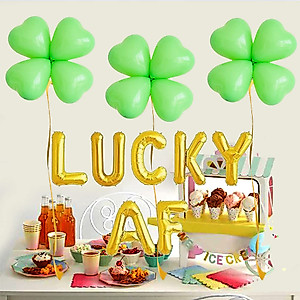 Geloar St. Patrick's Day Decorations Saint Paddy's Day Theme Irish Four Leaf Clover Shamrock Foil Balloons Baby Shower March Birthday Bridal Shower Bachelorette Wedding Party Supplies (Lucky Af)