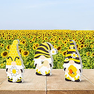 2ooya R HORSE 3Pcs Bee Sunflower Gnome Wooden Sign Honeybee Gnome Wooden Freestanding Table Decor Double Printed Gnome Tabletop Centerpiece Ornament Decoration for Summer Beach Home Office Party