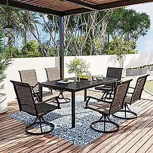 VICLLAX Patio Dining Table for 6, 63"x37.8" Rectangular Outdoor Metal Slats Patio Table for Patio Garden Front Porch, Deck, Black