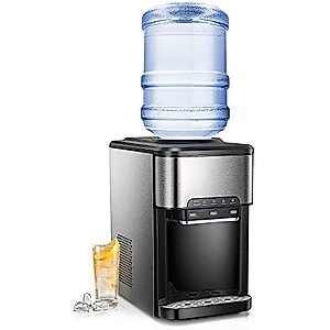 Kismile 3-1 Water Dispenser with Ice Maker, Water Cooler Dispenser 5 Gallon, Ice and Water Dispenser, Top Loading Water Dispenser 3 Temperatures Setting- Hot&Cold Water, 45 lbs/24H for Home/Office