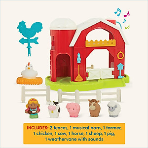 Battat – Farm Animal Toys – 10Pc Toy Farm Set For Kids, Toddlers – Toy Barn & Farm Animals – Music & Animal Sounds – Pretend Play Toy – Musical Farm Playset