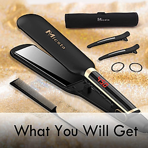 MICSTA Wide Flat Iron Hair Straightener, 1.75 inch Straightening Irons for Thick Hair, Flat Iron Curling Iron in One, Curler Straightener Iron Combo for Long Hair, 3D Floating Plate & Adjustable Temp