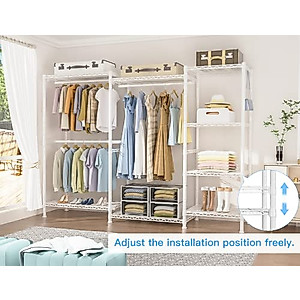 Ulif E4 Garment Rack, Freestanding Closet Organizer and Storage System, Heavy Duty Clothing Wardrobe with 8 Shelves and 4 Hanger Rods, Max Load 920 LBS, 71.6”W x 14.5”D x 79.3”H, White