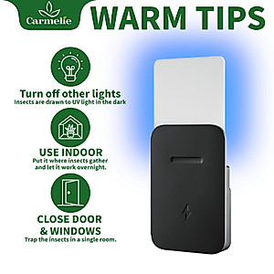 Carmelie Fly Trap Indoor, Fruit Fly Trap for Indoors, Plug-in Flying Insect Traps Catcher with Dimmable UVA Attract Night Light Mode, for House Flies Bugs Mosquito Pest, Black(1 Device+5 Glue Cards)