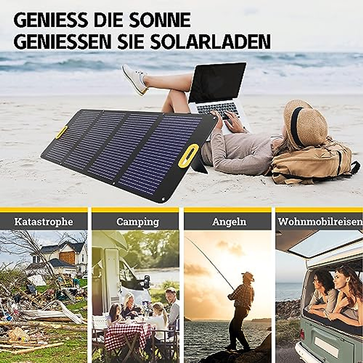 100W Portable Solar Panel Compatible with USB Devices and 12V Batteries for Outdoor Adventures, Folding Solar Panel Perfect for Camping, RV, and Emergency Power Needs (YP100)