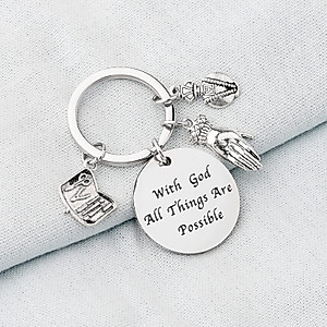 BEKECH Manicurist Keychain Gift With God All Things Are Possible Manicure Technician Keychain Gift for Nail Tech Nail Artist Cosmetology Gift for Graduate (silver)