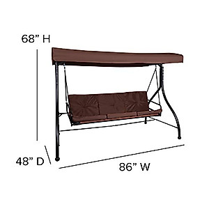 Flash Furniture Tellis 3-Seat Outdoor Steel Converting Patio Swing Canopy Hammock with Cushions / Outdoor Swing Bed (Brown)