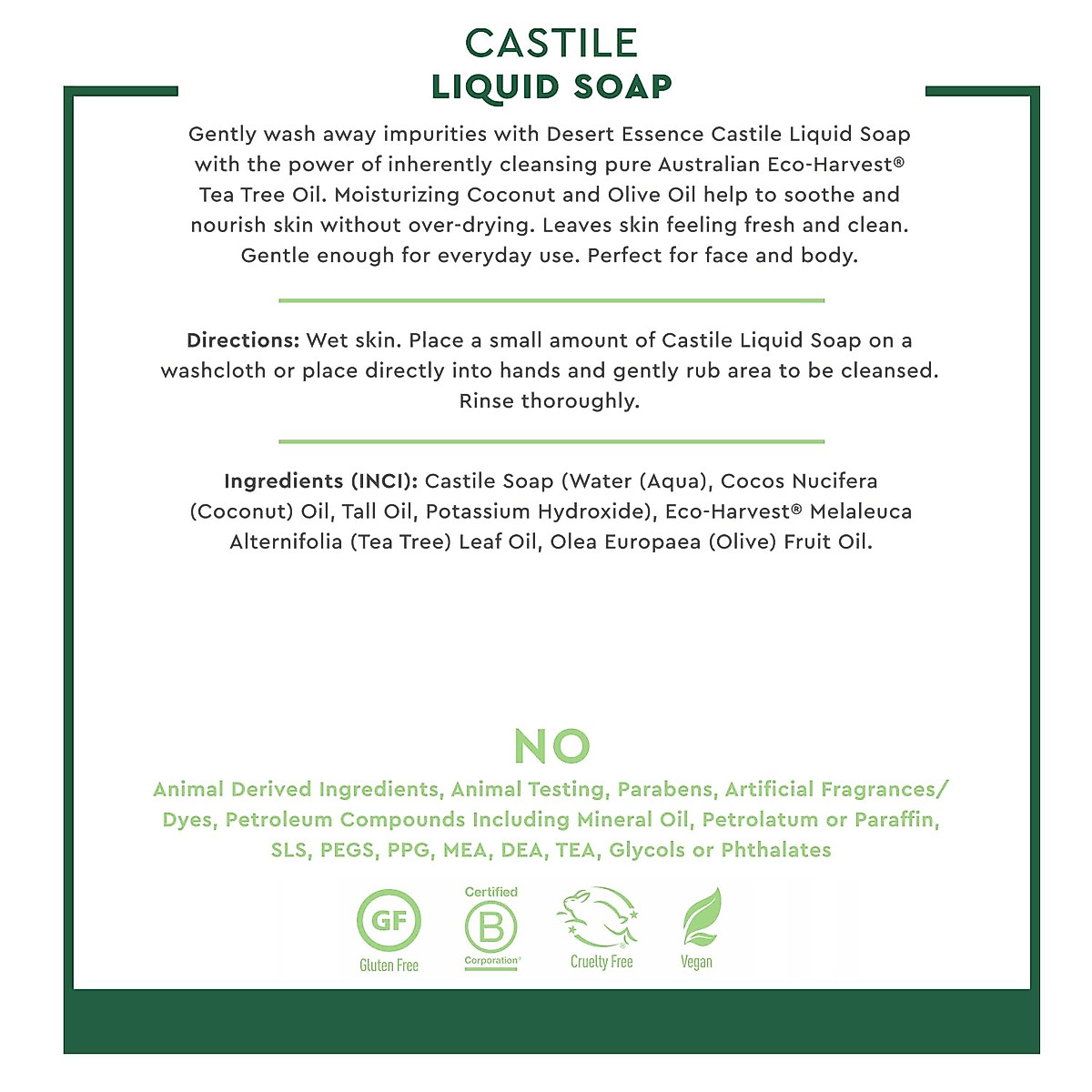 Desert Essence Castile Liquid Soap With Eco-Harvest Tea Tree Oil - 32 Fl Oz - Face & Body Cleansing - Coconut & Olive Oil - May Diminish Imperfections & Help Reduce Oil