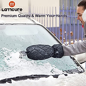 LATTCURE Ice Scraper with Glove, Glove Snow Scraper Windshield Scraper Mitt Car Scraper Mitt, Snow Scrapers for Cars with Waterproof Glove Lined of Thick Fleece Snow Removal Supplies