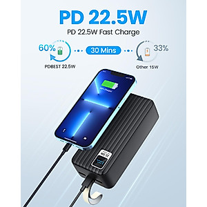 PDBEST Portable Charger Power Bank 50000mah - PD 22.5W USB C Charger, QC 4.0 Fast Charging Battery Pack with LED Display 3 Outputs for iPhone, Samsung, iPad etc.…