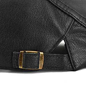 VOBOOM Men Women Adjustable Genuine Leather Ivy Cap Newsboy Hat (Black)
