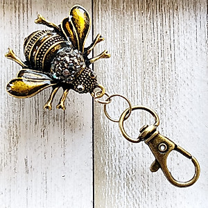 Gothic Bee Zipper Pull for Backpacks, Cute Rhinestone Purse Charms, Unique Vintage Style Insect Handbag Jewelry, Victorian Steampunk Zipper Charms, Camera Bag Charms, Cool Key Chain Charm