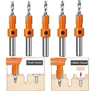 ASNOMY 10Pcs Wood Countersink Drill Bit Set, 5Pcs Countersink Drill Bit with 5Pcs Extra Pilot Drill bit, Tapered Drill Bits with 5/16" Round Shank, Counter Sinker Drill Bit Set for Woodworking