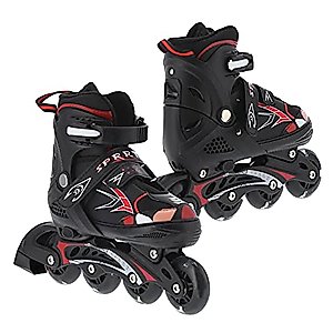 Children Triple Protection Roller Skates, Adjustable Inline Breathable Mesh Roller Skates Indoor Outdoor Kids Toy with Self‑Generating Light Wheel Girls Boys(Red S)