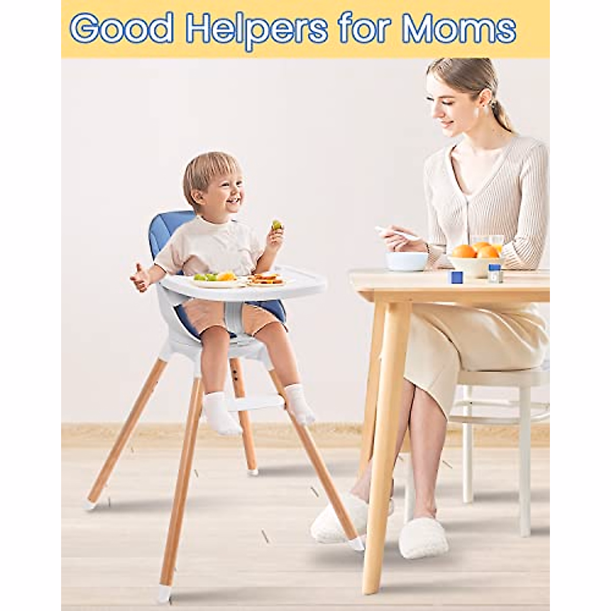 Baby High Chair for Babies and Toddlers, [ 360° Swivel ] 3-in-1 Wooden Baby Feeding High Chair, Toddler Infant High Chairs, Save Space/Easy to Clean/One-Min Assemble