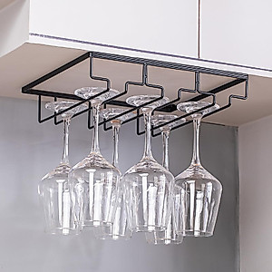 FIAMER Wine Cup Holder Table Decoration Storage Hanger Metal Organizer for Bar Kitchen 3 Rows Stemware Rack Under Cabinet Stainless Steel Hanger Storage Shelf Black