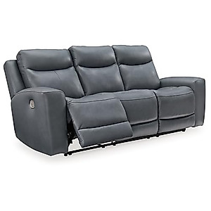 Signature Design by Ashley Mindanao Contemporary Leather Match Upholstered Power Reclining Sofa with Adjustable Headrest and USB Ports, Gray
