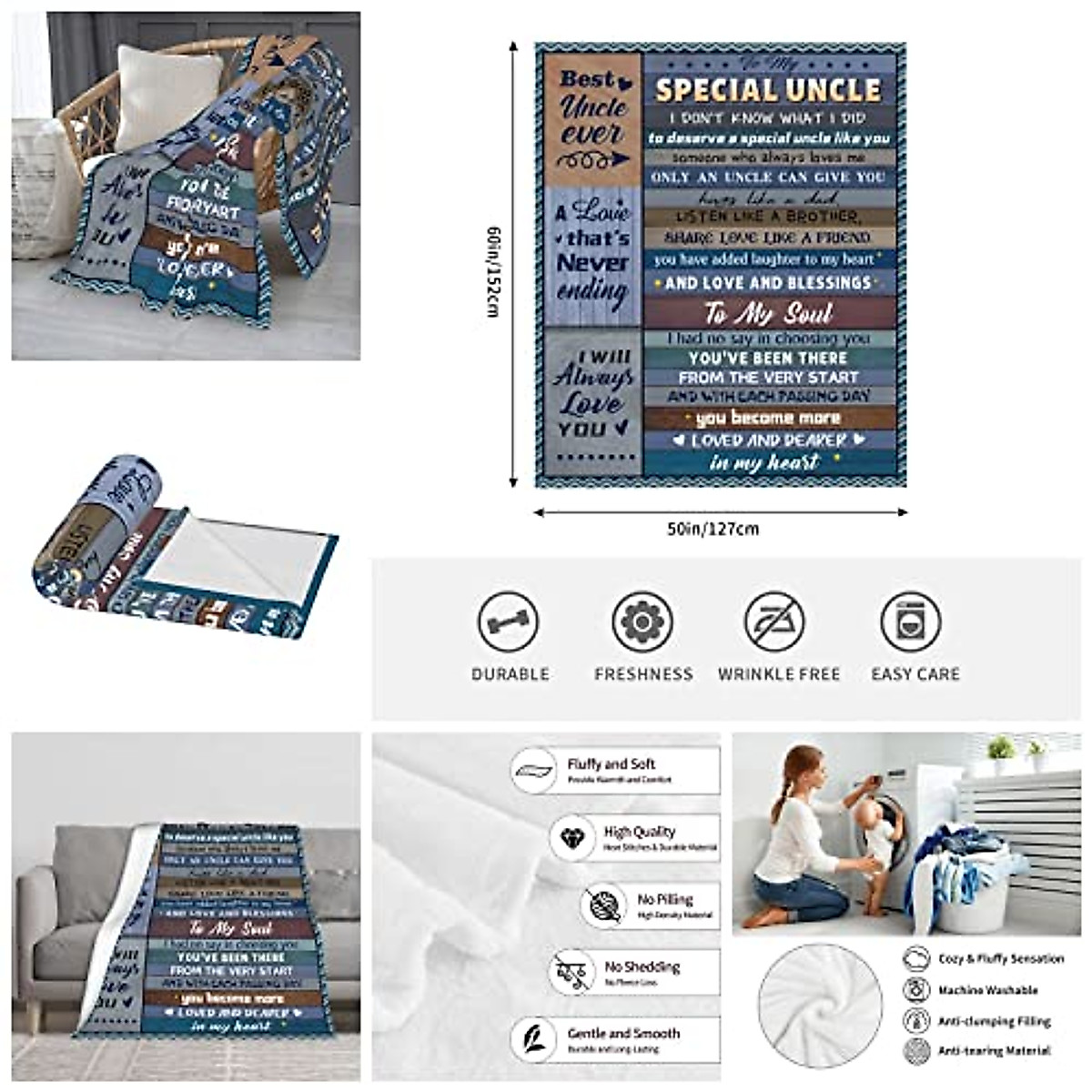 Tsefiwo Fathers Day Uncle Gifts - Best Uncle Gifts - Gifts for Uncle - Uncle Gifts from Niece, Nephew - Best Uncle Ever Gifts - Uncle Birthday Gifts Christmas Throw Blanket 60x50 Inch