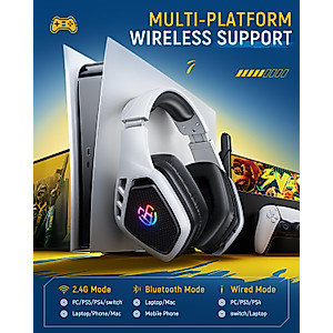 Wireless Gaming Headset for PC, Ps5, Ps4, 2.4 Ghz USB & Type-C Gaming Headphones with Microphone, 30H Battery Bluetooth Headphones for Switch, Laptop, Mobile, Mac