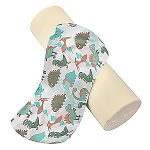 Vnurnrn Cute Cartoon Dinosaurs Neck Support Pillow Round Neck Roll Bolster Cylinder Pillow Cervical Pillows Knee Pillow for Leg Knee Back Head Support for Adults Bedroom Camp Work