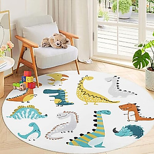 Kids Dinosaur Area Rug, Educational Playmats for Playroom Classroom, Colorful Non-Slip Carpets for Bedroom Dining Room Office, Boys Girls, 3x5