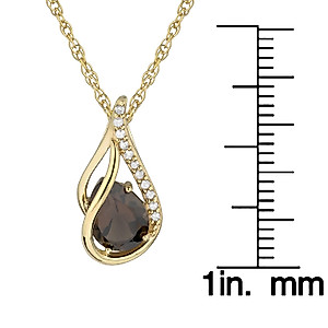 Instagems 10k Yellow Gold Genuine Pear-shape Smoky Quartz and Diamond Halo Drop Pendant Necklace