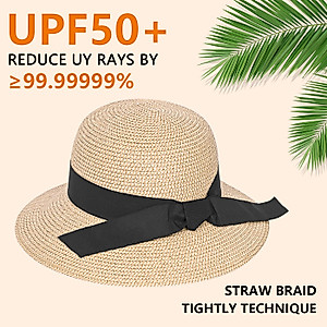 Beach Hats for Women, Sun Hats for Women Straw Hat, UPF 50+ UV Protection Summer Hat, Floppy Wide Brim Hats for Women Foldable
