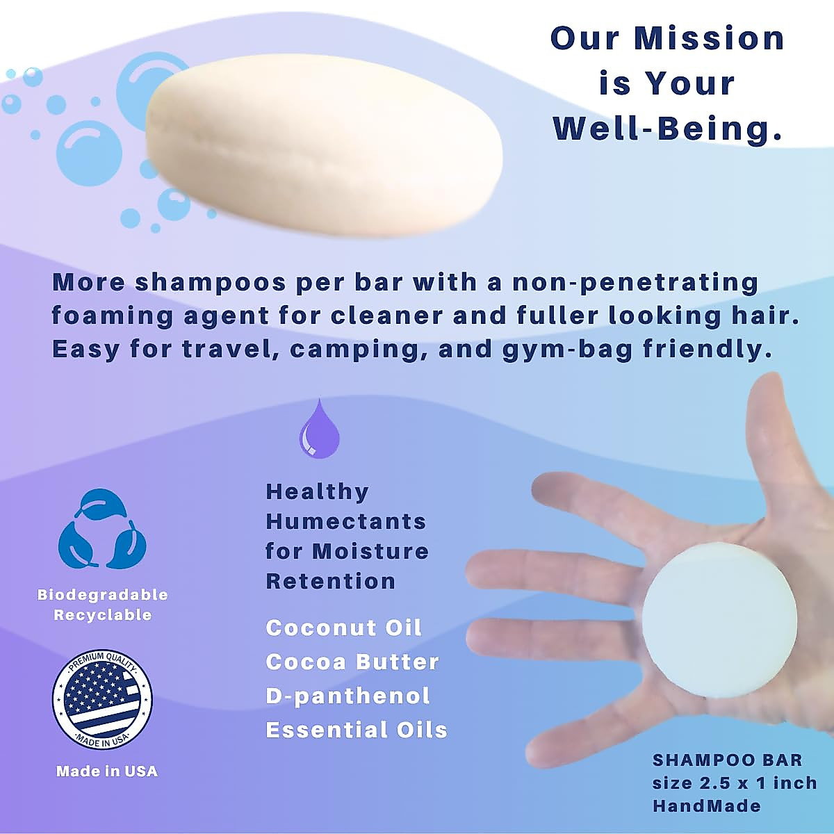 Spiraleaf Shampoo & Shave Bar, Essential Oils, Limited Ingredients, Concentrated Formula, USA Made (Fresh Lavender)