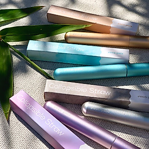 2PACK Eco-Pals | Straws Drinking Reusable Folding Straw | Stainless Steel Straw | Dishwasher Safe (Unicorn + Seafoam)