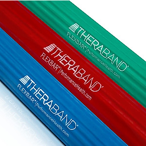 THERABAND FlexBar, Tennis Elbow Therapy Bar, Relieve Tendonitis Pain & Improve Grip Strength, Resistance Bar for Golfers Elbow & Tendinitis, 3 pack, Light-Medium-Heavy, RED/GREEN/BLUE