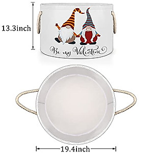 Valentine Cute Gnomes Love Heart (4) Large Round Baskets for Storage Laundry Baskets with Handles Blanket Storage Basket for Bathroom Shelves Bins for Organizing Nursery Hamper Girl Boy