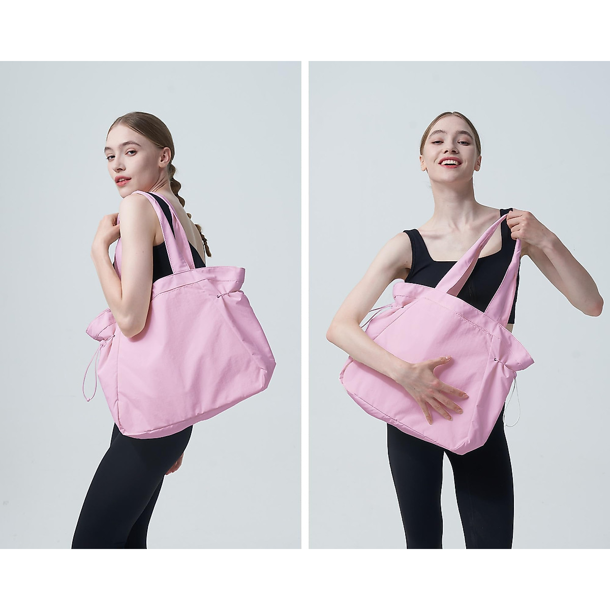 ilyswee Nylon Tote Bag for Women, Large Shoulder Bag Medium Hobo Bag, Lightweight Waterproof Gym Tote, 18L Side-Cinch Shopper Handbags for Work College Travel Casual, Purple Pink